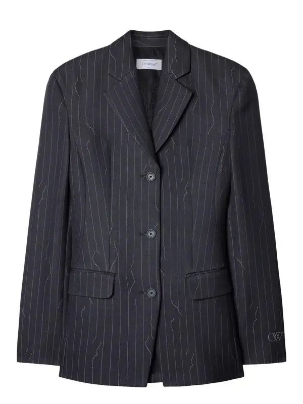 Off-White Pinstriped Wool Blazer - Gray