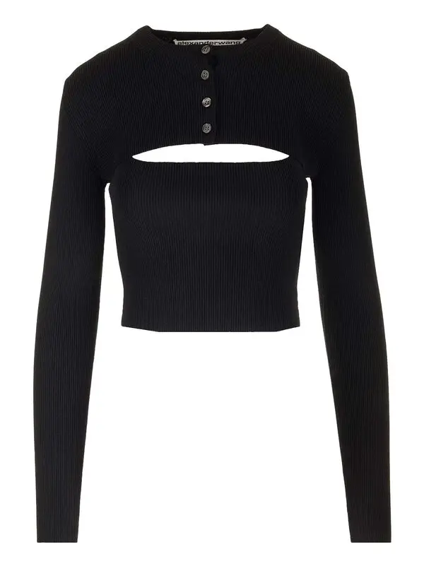 Alexander Wang Ribbed Stretch Viscose Twin-set Top - Black
