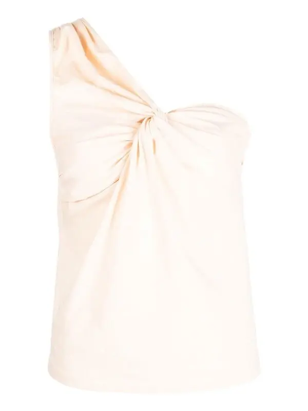 FORTE_FORTE One-shoulder Gathered Cotton Top - Cream