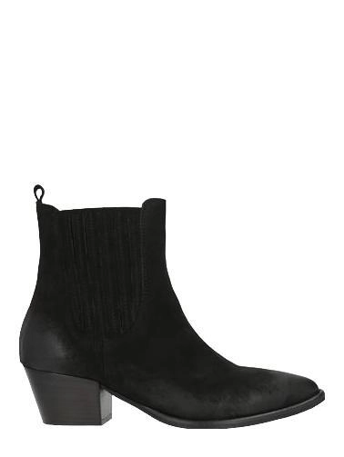FABRIZIO CHINI Leather Pointed Toe Cuban Heel Ankle Boots - Black