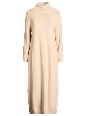 HAVEONE Knitted Midi Dress With Turtleneck - Beige