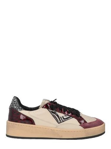 4B12 Low Top Suede Sneakers With Glitter And Lace-up Closure - Beige