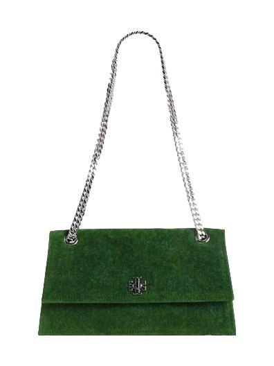 Tory Burch Emerald Velvet Shoulder Bag With Silver Tone Chain Strap - Green