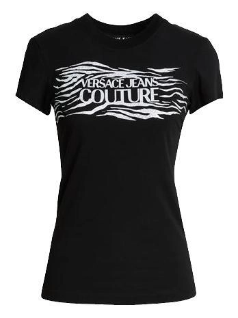 Versace Cotton Elastane T-shirt With Crystal Embellished Logo - Black