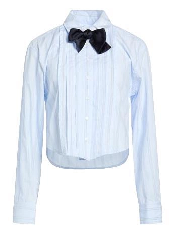 Sandro Cotton Poplin Striped Shirt With Bow Detail - Blue