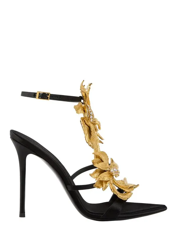 GIUSEPPE ZANOTTI Incanto 105 Satin Sandals With Foliage Jewel - Black