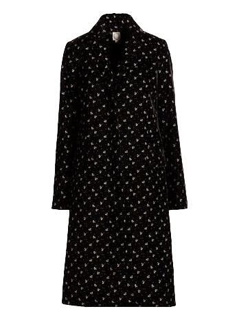 INES DE LA FRESSANGE PARIS Single-breasted Floral Velvet Coat - Black