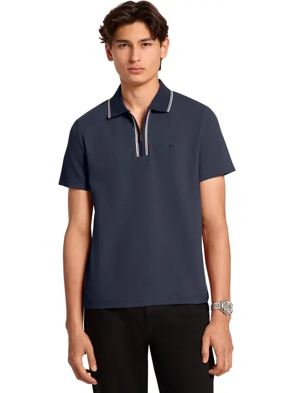 Michael Kors Textured Stretch Cotton Zip-up Polo Shirt In Size By - Blue
