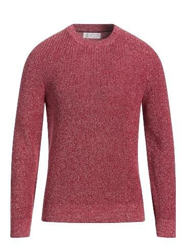 Brunello Cucinelli Ribbed Mélange Cotton And Linen Crewneck Sweater - Red