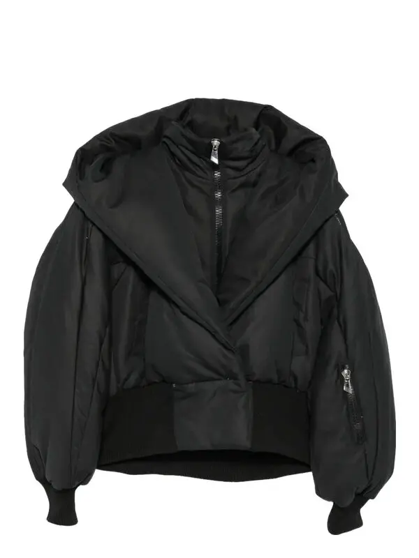 Attico Down Hooded Jacket With Layered Construction And Shawl Collar - Black