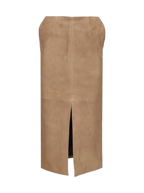 ROTATE BY BIRGER CHRISTENSEN Goat Suede Midi Pencil Skirt - Cream