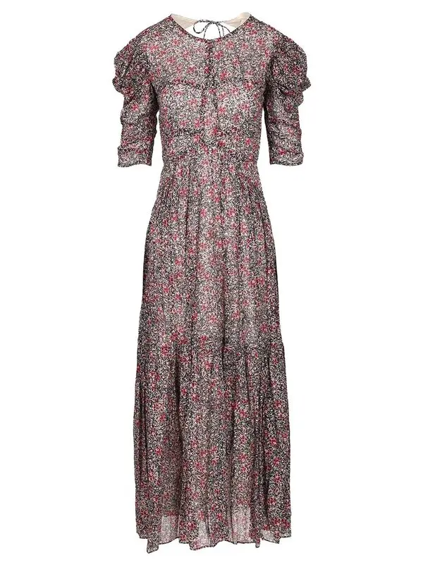 Isabel Marant Étoile Floral Print Gathered Sleeve Cotton Maxi Dress - Purple