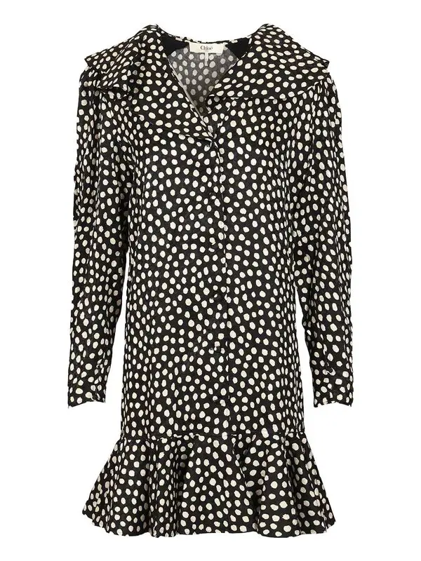 Chloé Long Sleeve Polka Dot Mini Dress - Black