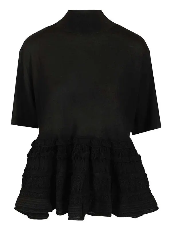 Alaïa Cryoline Wool Peplum Top With High Neck And Ruffled Hem - Black