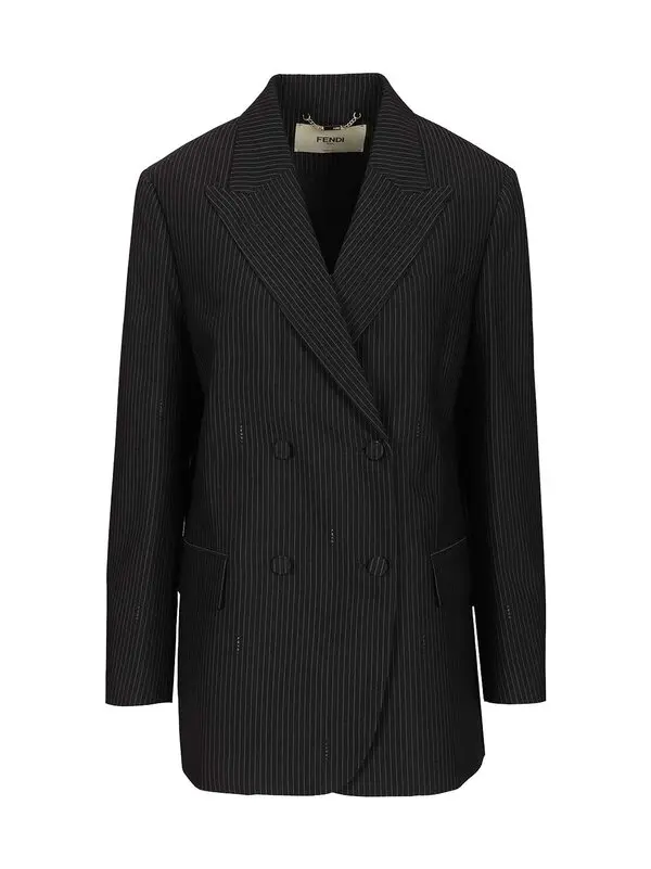 Fendi Pinstriped Wool Blazer - Blue