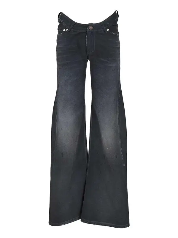 Balenciaga Curved Waist Wide Flare Leg Jeans - Blue