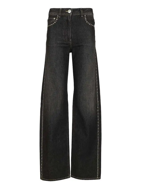 Versace High-waisted Embellished Jeans - Black