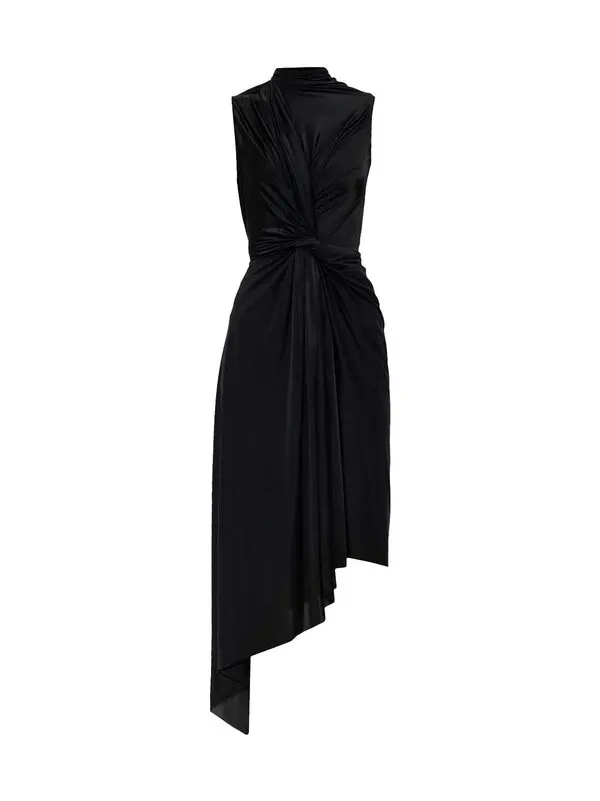 Balenciaga Asymmetrical Knotted Satin Jersey Dress - Black