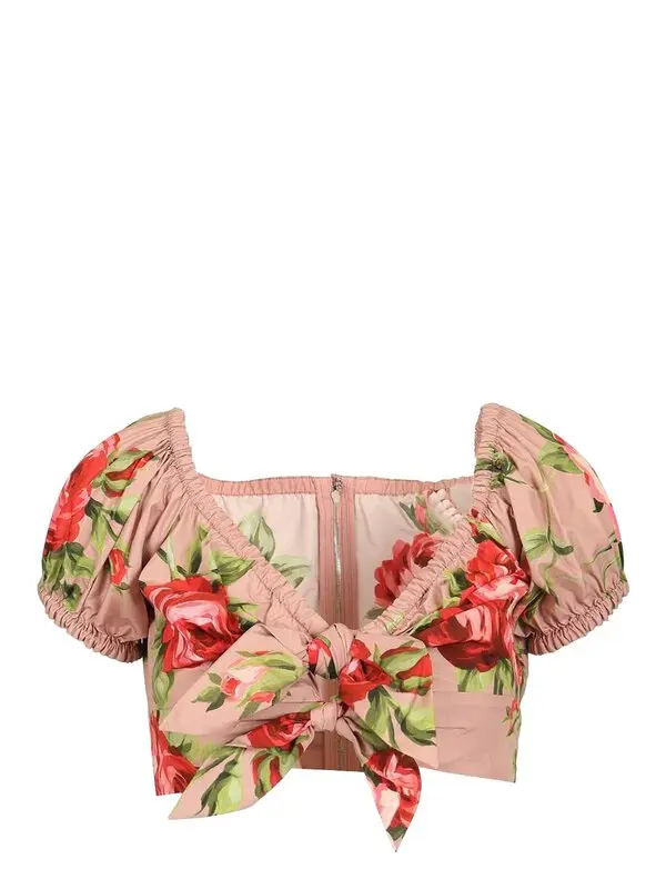 Dolce & Gabbana Rose Print Cotton Top - Multicolor