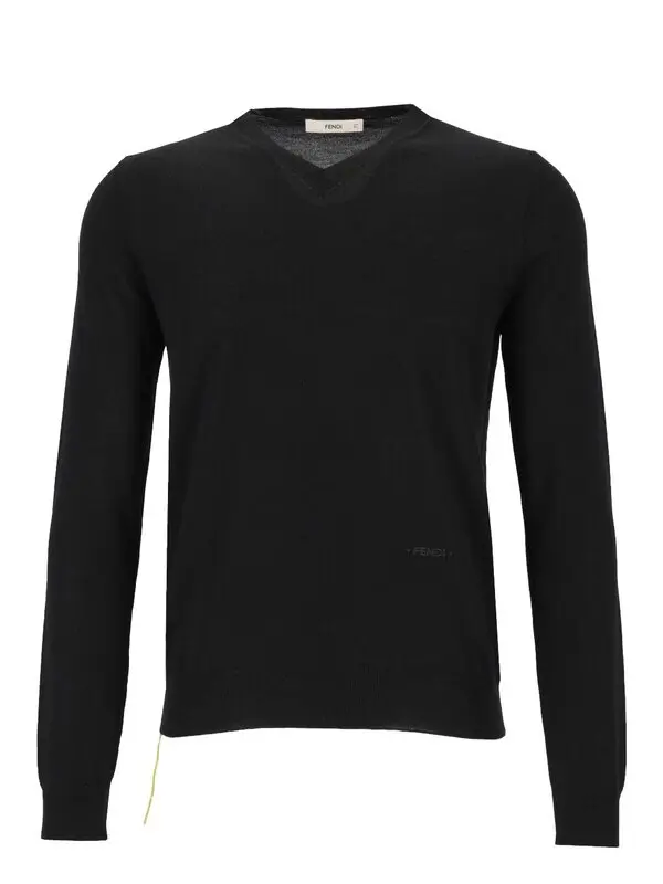 Fendi V-neck Merino Wool Sweater - Black