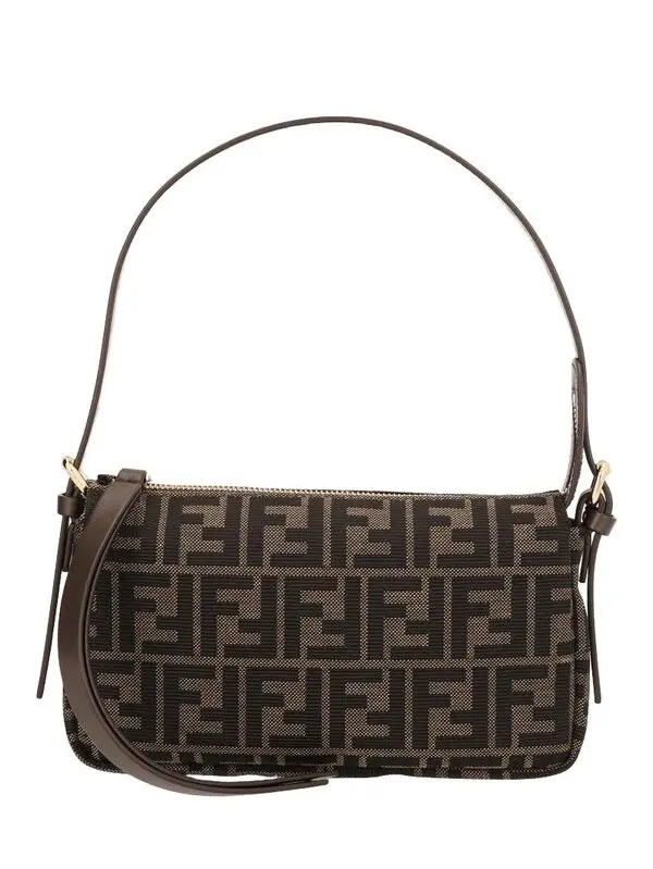 Fendi Small Zip Top Bag In Ff Jacquard - Brown