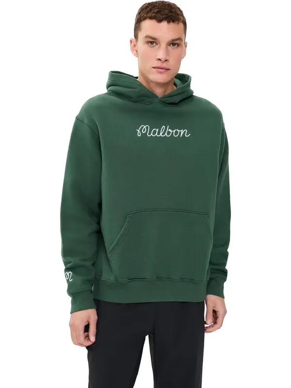MALBON Embroidered Logo Fleece Hoodie - Forest