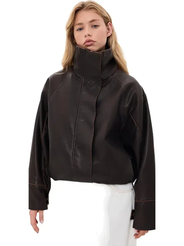 Lioness Shoreline Funnel Neck Faux Leather Jacket - Chocolate