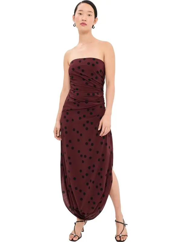 Proenza Schouler Nayara Polka Dot Strapless Ruched Crepe Dress - Espresso Multi