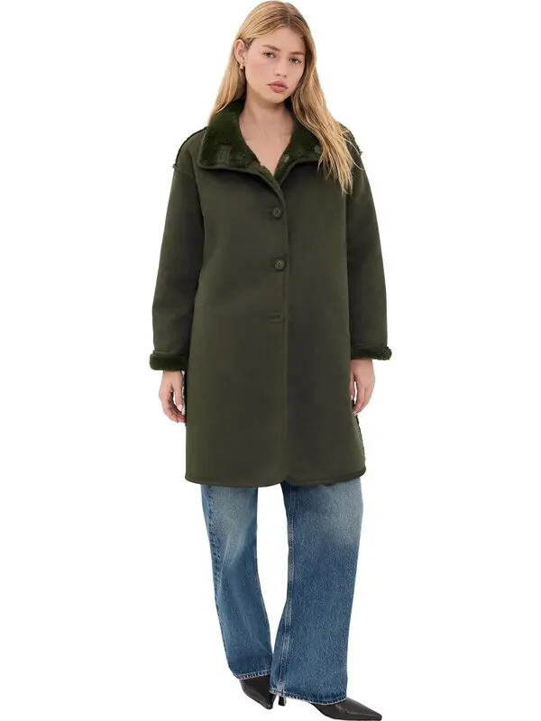 Velvet By Graham & Spencer Faux Suede Yves Coat With Faux Fur Trim - Hunter Green