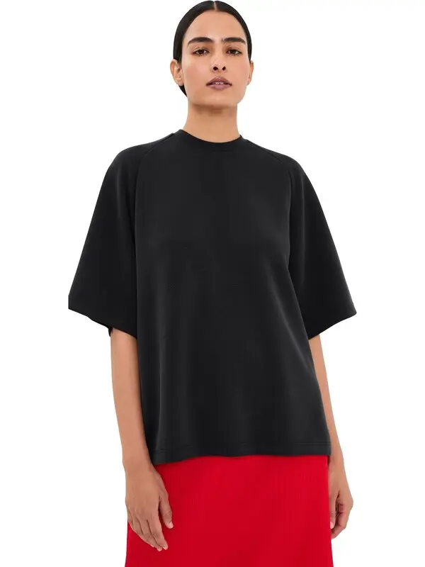Tibi Featherweight Neoprene Baseball Tee - Black