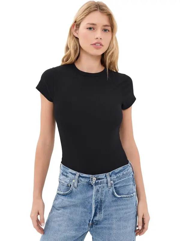 RE/DONE 60s Slim Tee Thong Bodysuit - Black