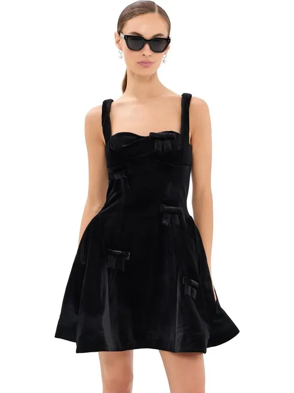 LEO LIN Ariel Velvet Bow Mini Dress - Ebony