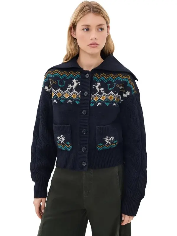ALEMAIS Patsy Fair Isle Knit Cardigan - Ink