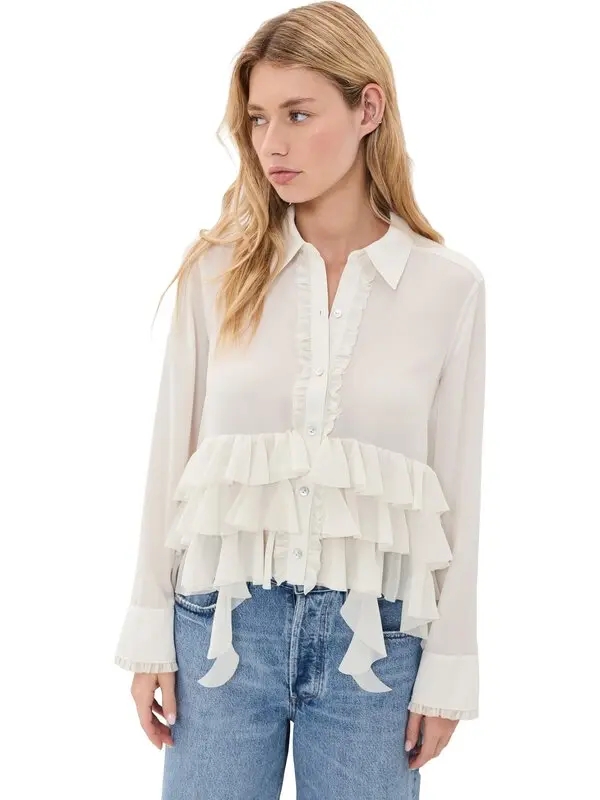 Cinq À Sept Nori Ruffle Trim Shirt - Ivory