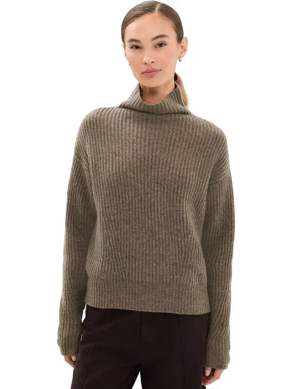Le Kasha Verbier Cashmere Ribbed Mock Neck Sweater - Olive