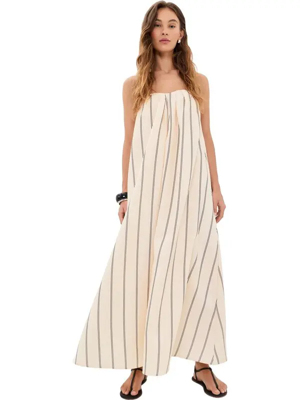 English Factory Strapless Pintuck Striped Maxi Dress - Beige/black