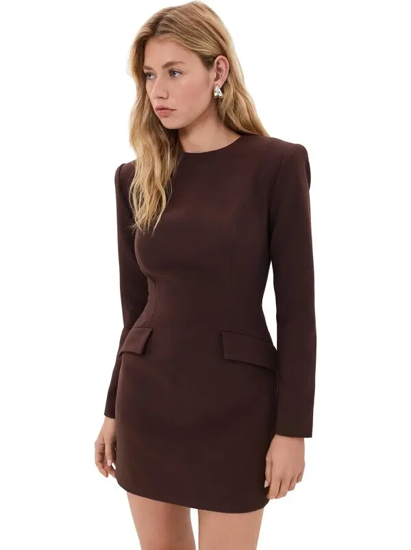 Ronny Kobo Brette Dress With Padded Shoulders And Flap Pockets - Chocolate