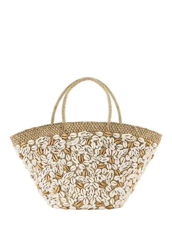 OHSUN Alicia Straw & Shell Tote - Gold/white