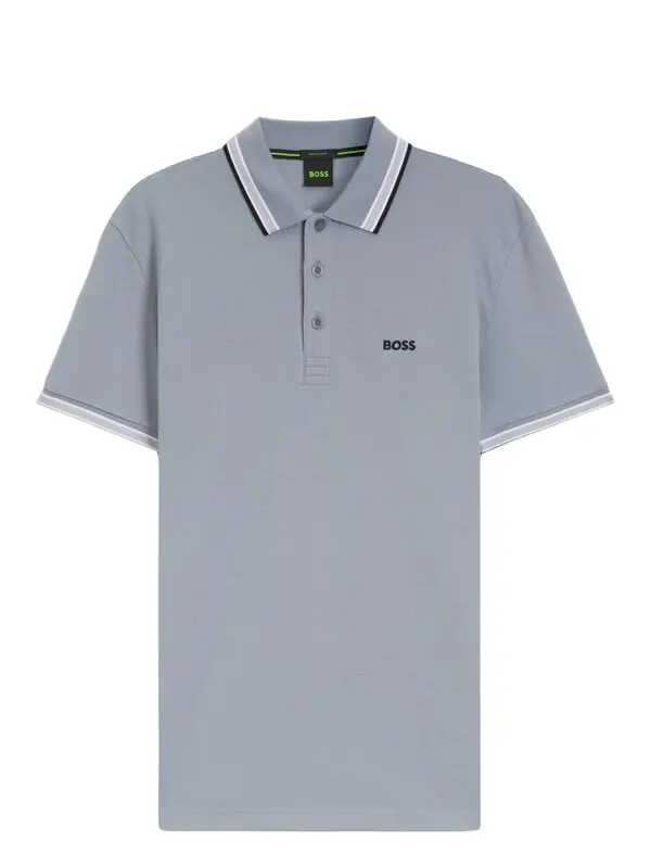 Hugo Boss Paddy Logo-embroidered Tipped Polo Shirt - Grey