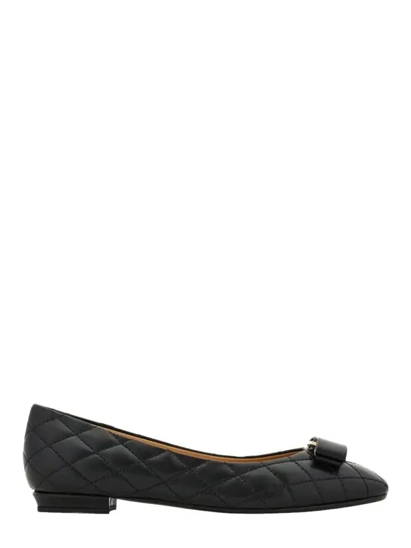 FERRAGAMO Quilted Ballet Flats With Vara Bow Detail - Black