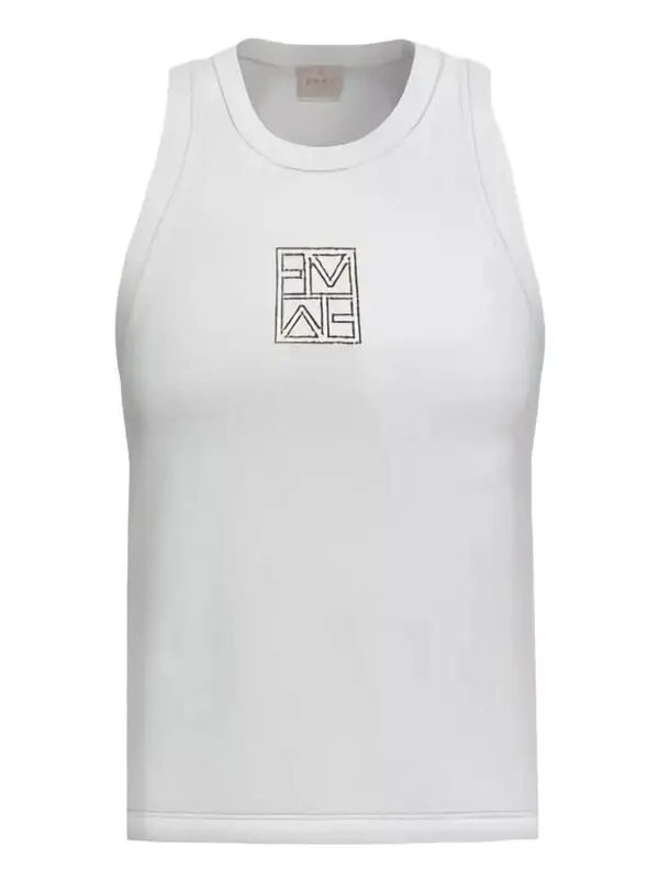 Marella Ribbed Logo Print Sleeveless Top - White