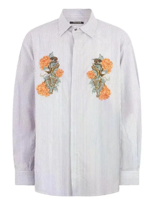Roberto Cavalli Embroidered-detail Stripe Shirt - White