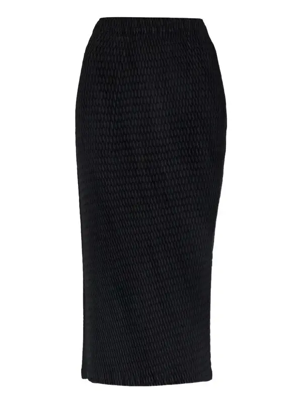 Issey Miyake Pleated Effect Side Slit Midi Skirt - Black