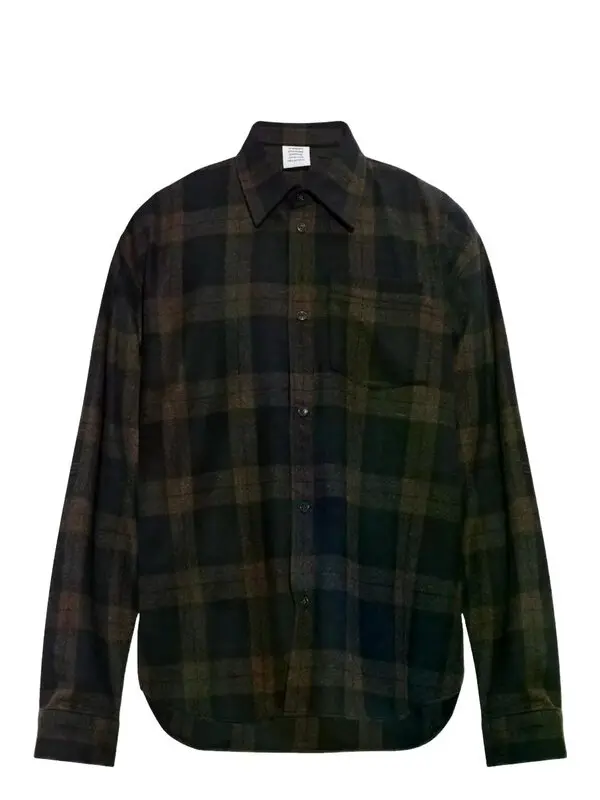 Vetements Check-pattern Embroidered-sleeve Shirt - Brown