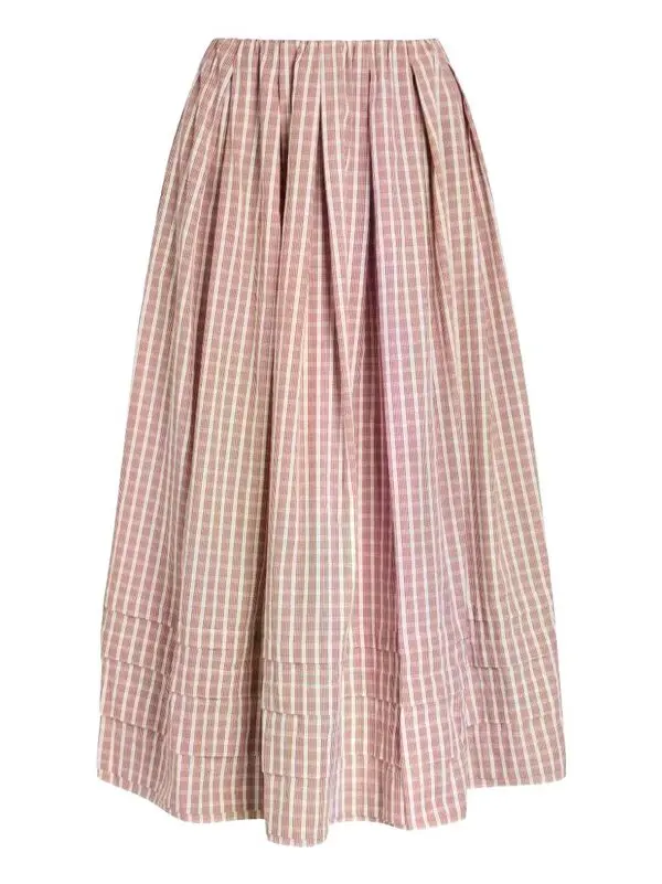 Faithfull The Brand Paloma Check Pleated Midi Skirt - Brown