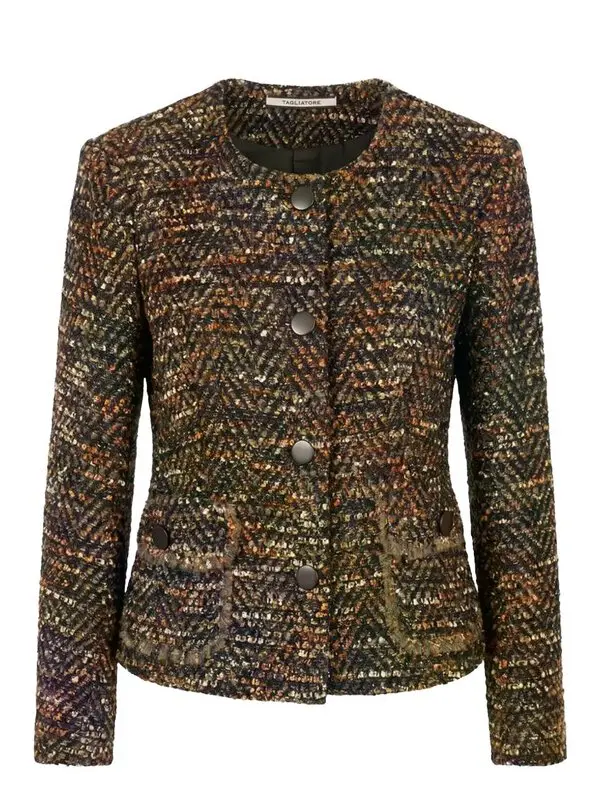 Tagliatore Kerry Bouclé-knit Chevron-pattern Jacket - Black