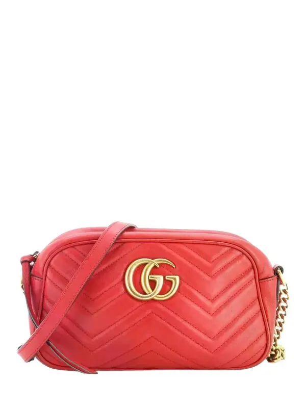 Gucci Gg Marmont Shoulder Bag Matelasse Leather Small Crossbody Bag - Red