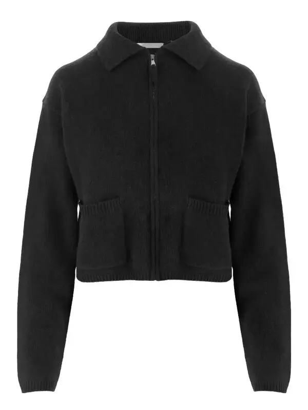 ALLUDE Zip-up Collared Cardigan - Black