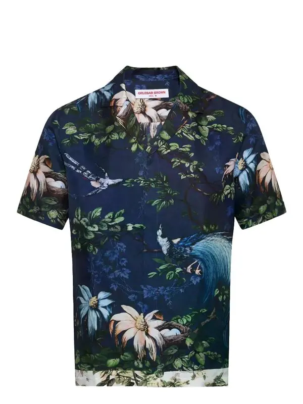 Orlebar Brown Maitan Floral-print Short-sleeved Silk Shirt - Blue