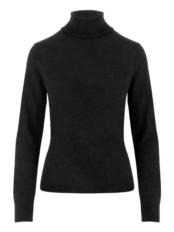 ALLUDE Roll Neck Wool Fine-knit Top - Black